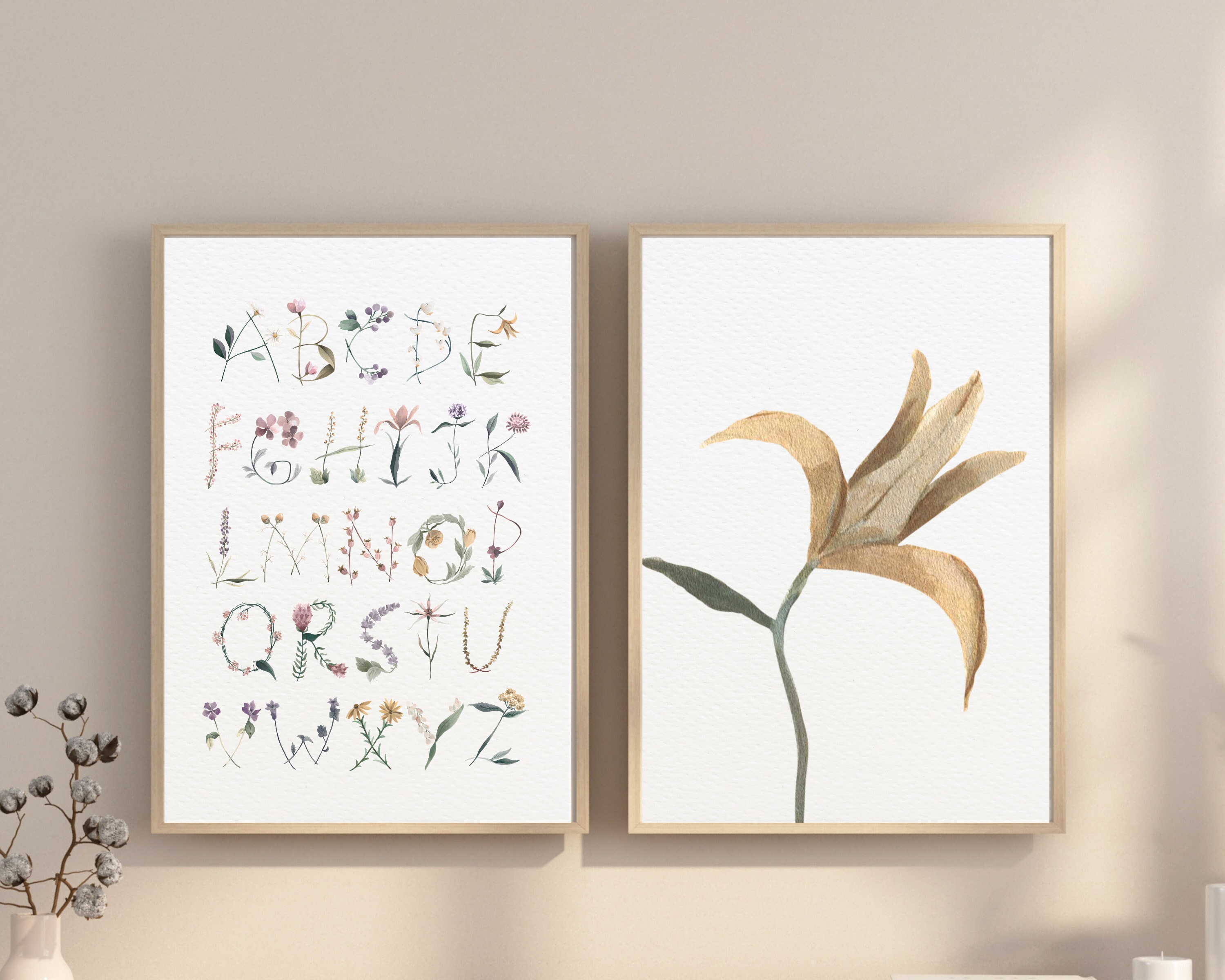 Floral Alphabet Poster Print Set: Watercolor Nursery Decor (digital ...