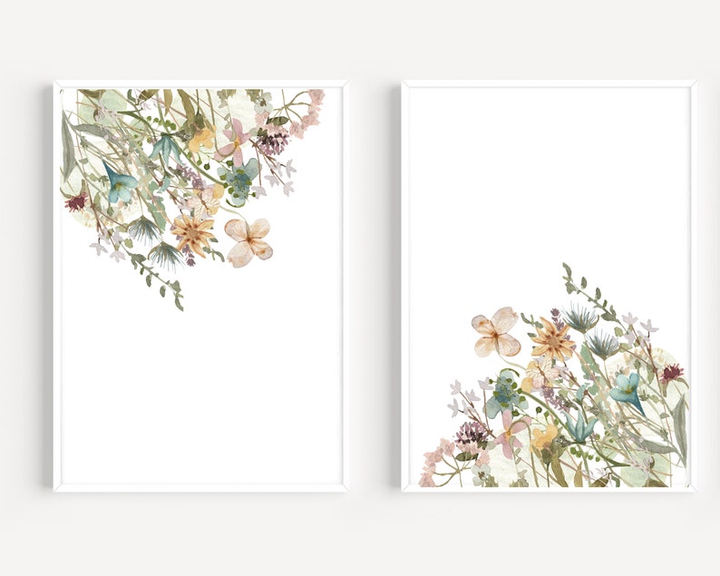 Wildflower Watercolor Print Set, Meadow Floral Wall Art (digital ...