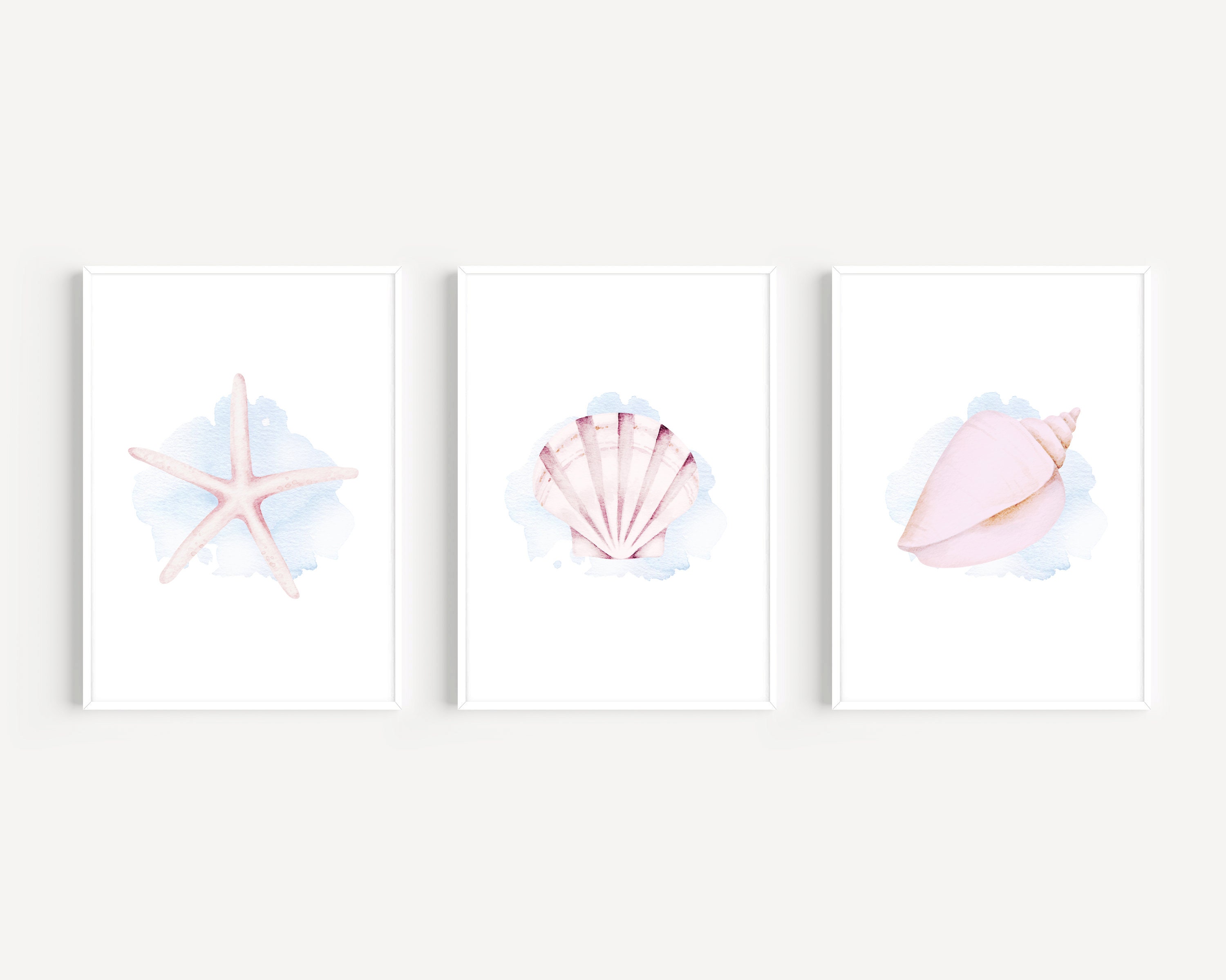 Seashell Watercolor Prints, Coastal Nursery Decor, Set of 3 (digital ...