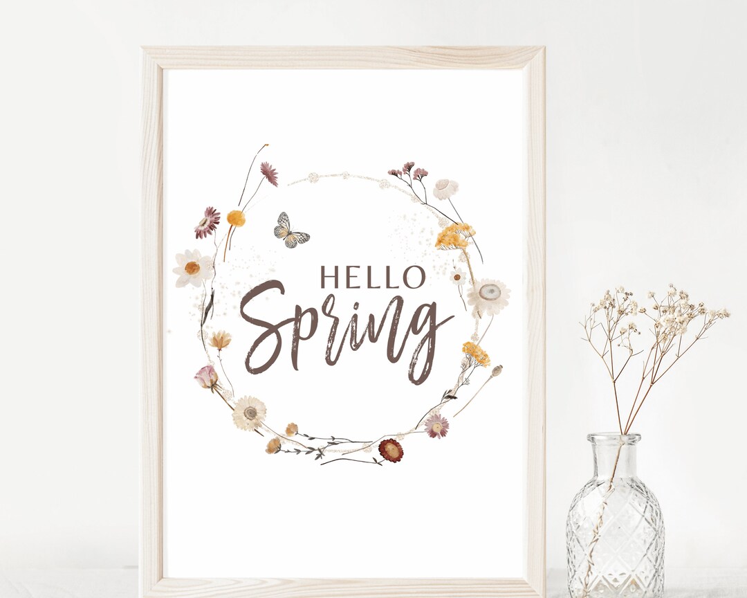 Hello Spring Printable, 8x10 Spring Print, Spring Wreath Print, Hello ...