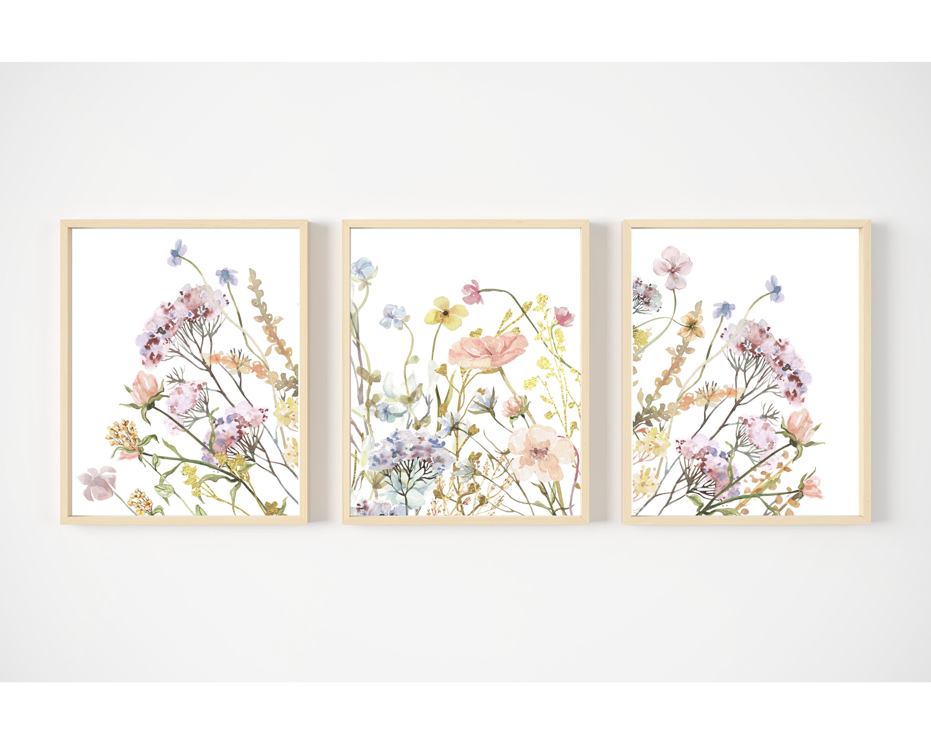 Watercolor Flower Print Set, Floral Living Room Wall Art (digital ...