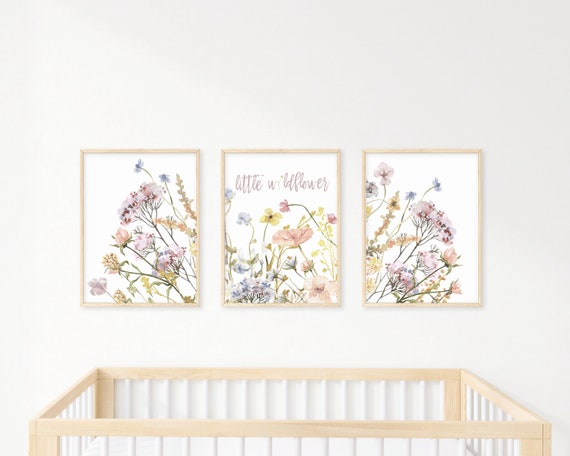 Set of 3 Nursery Prints Floral Nursery Art Wildflower - Etsy