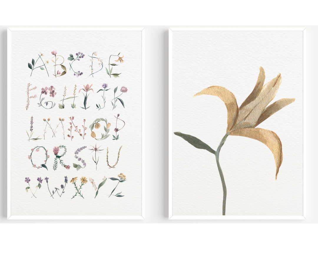 Floral Alphabet Poster Print Set: Watercolor Nursery Decor (digital ...