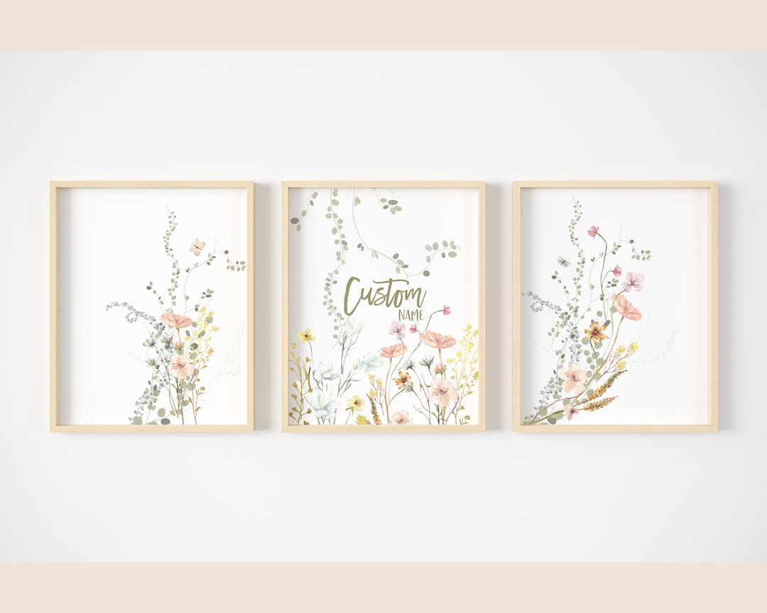 Nursery Name Prints, Girl Nursery Prints, Floral Nursery Decor, Nursery ...