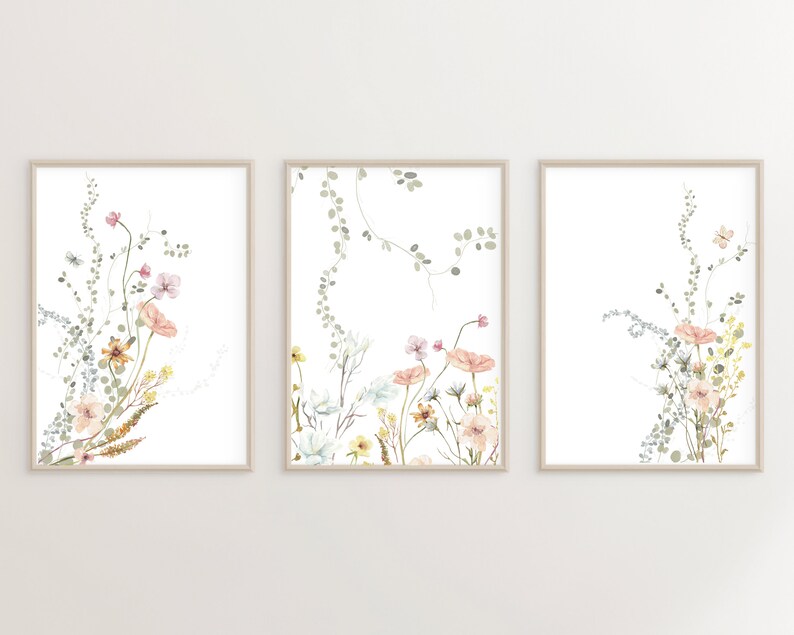 Set of 3 Flower Prints Flower Print Set Water Color Prints - Etsy