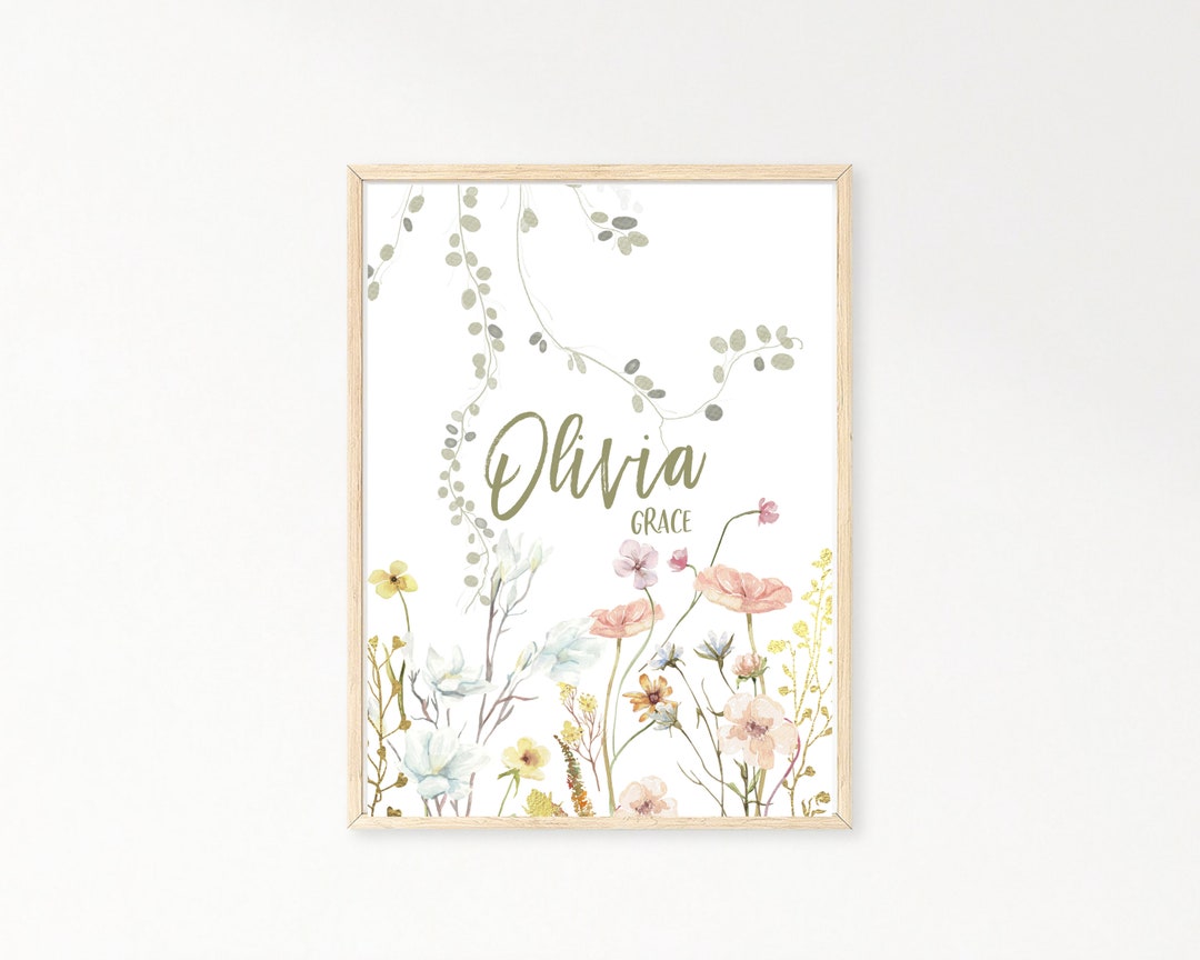 Custom Floral Name Print, Girl Nursery Decor (digital Download) - Etsy