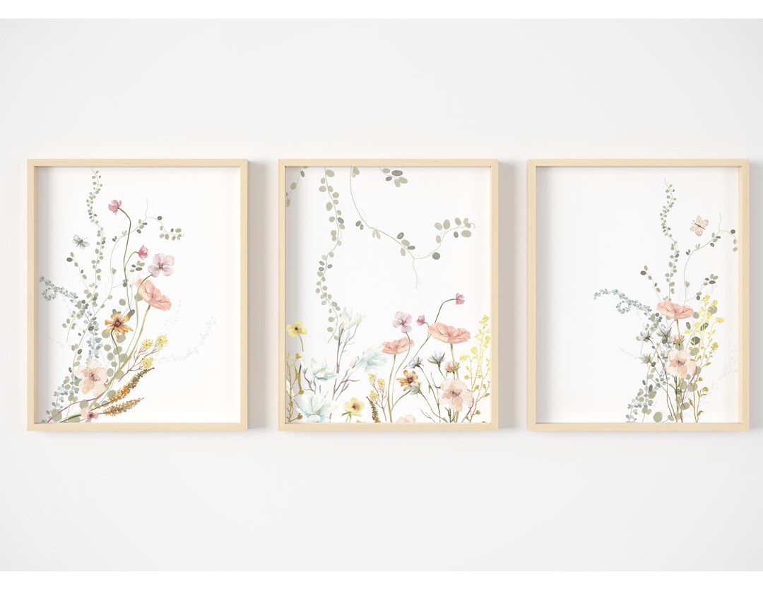 Set of 3 Flower Prints, Flower Print Set, Water Color Prints, Wall ...