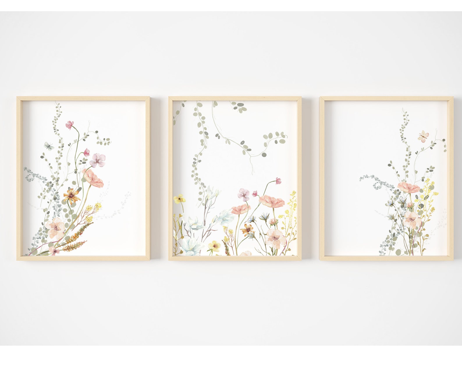 Set of 3 Flower Prints, Flower Print Set, Water Color Prints, Wall ...