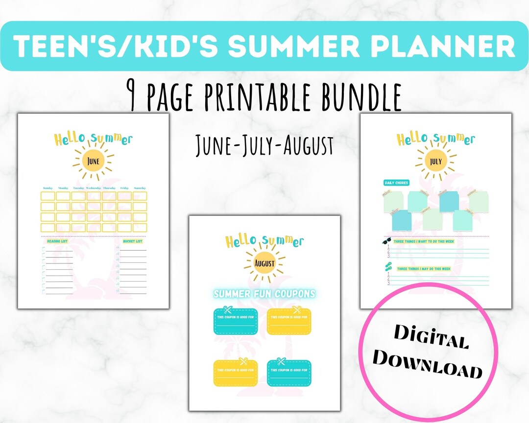 Kid/teen Planner, Summer Planner, Summer Coupons, Gift, Undated ...
