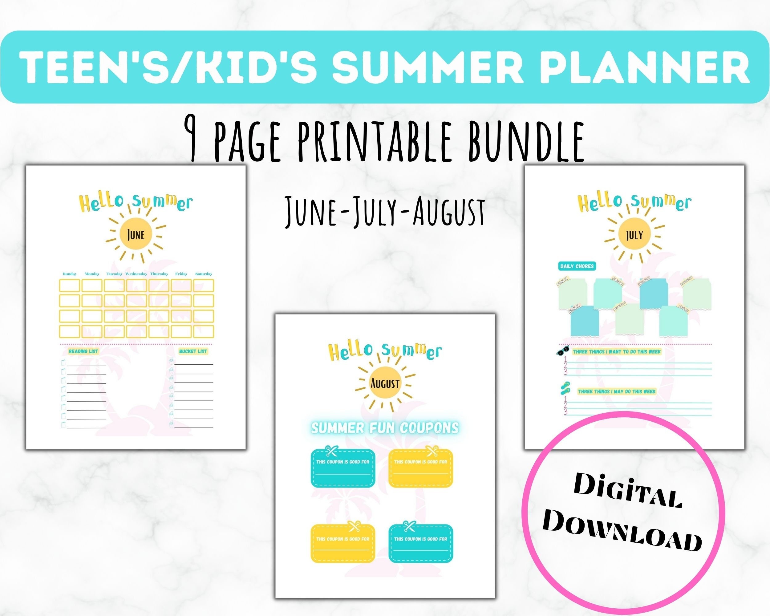 Kid/teen Planner, Summer Planner, Summer Coupons, Gift, Undated ...