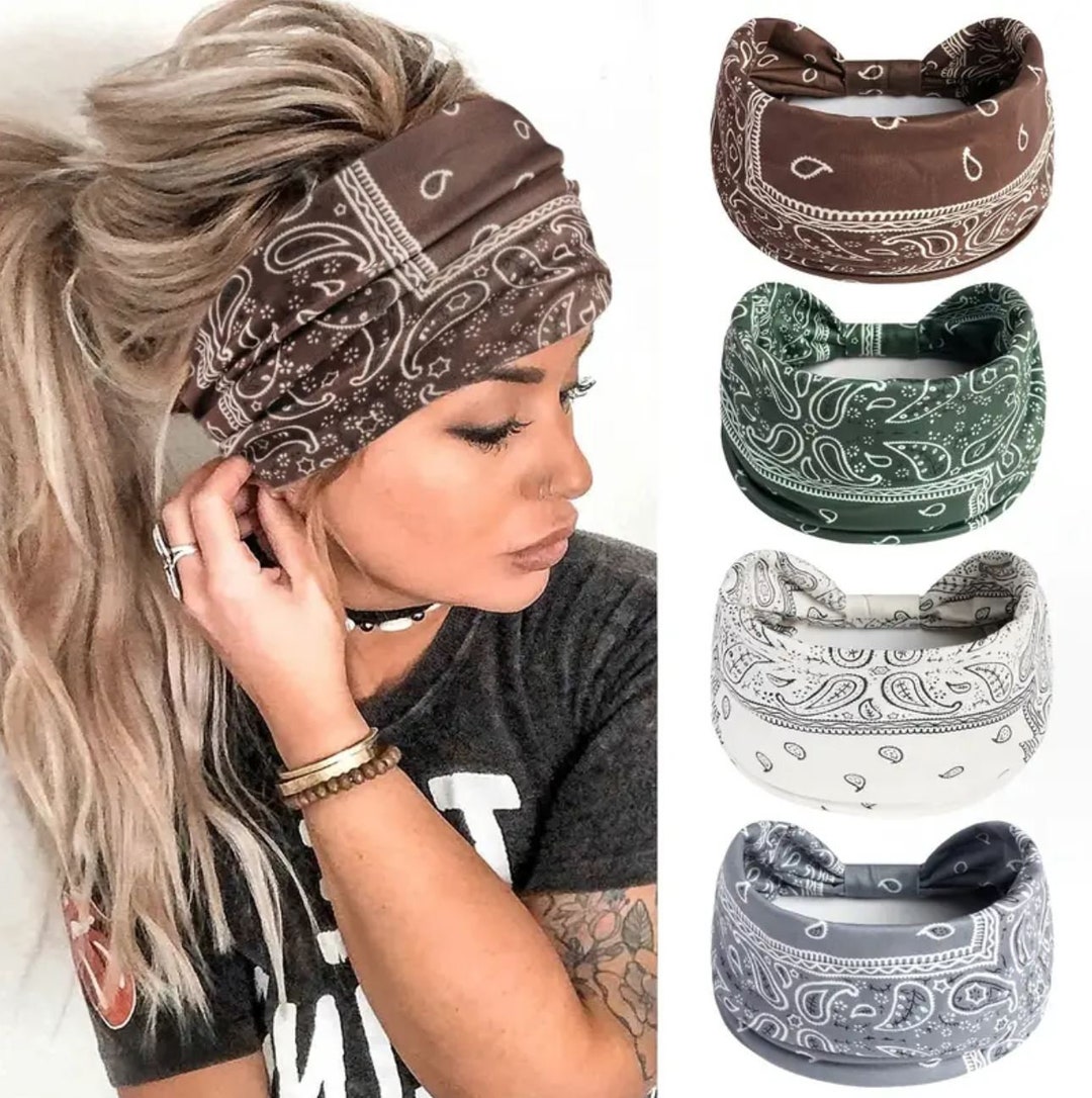 Boho Headbands for Women Fashion Stretch Wide Hair Bands Knot Turban ...