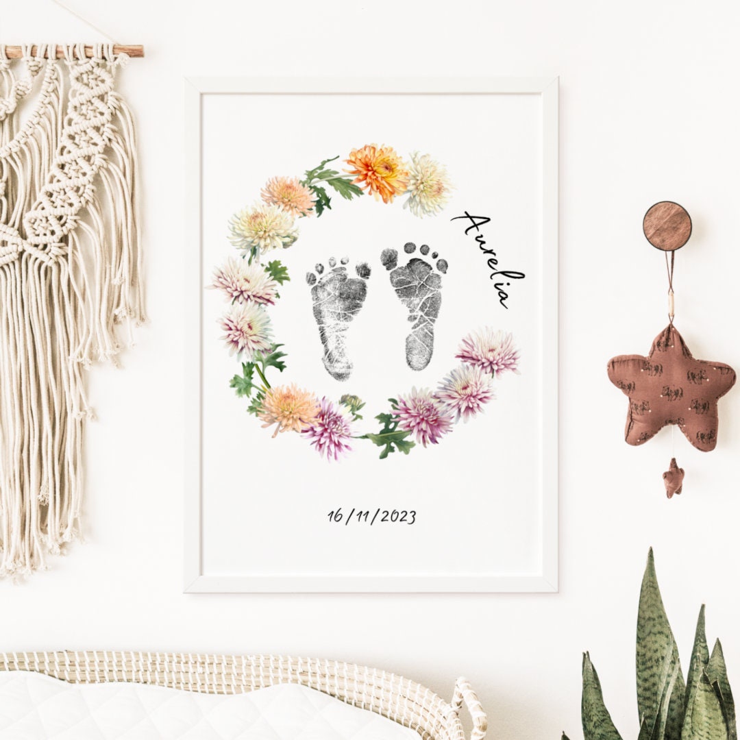 Baby Footprint/handprint, Birth Flower Frame, Baby Name Reveal, Baby ...