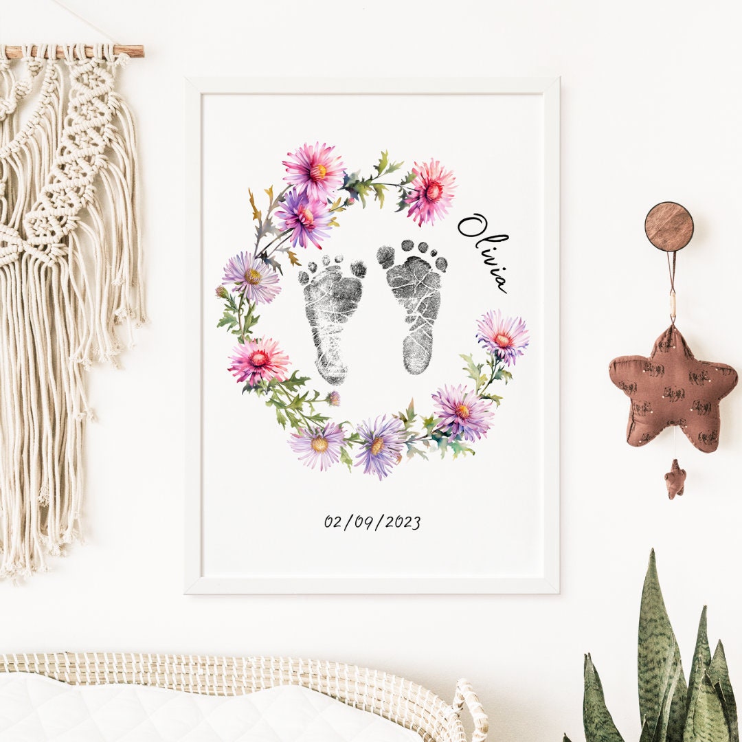 Baby Footprint/handprint, Birth Flower Frame, Footprint Frame, Name ...