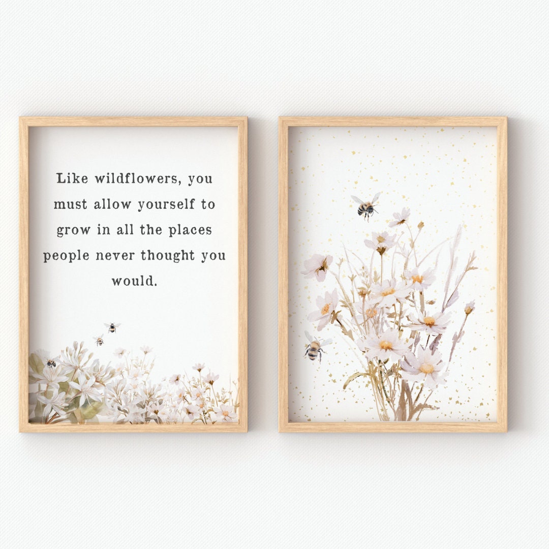 Set of 2 Prints, Motivational Quote, Wildflower Wall Art, Nursery Decor ...