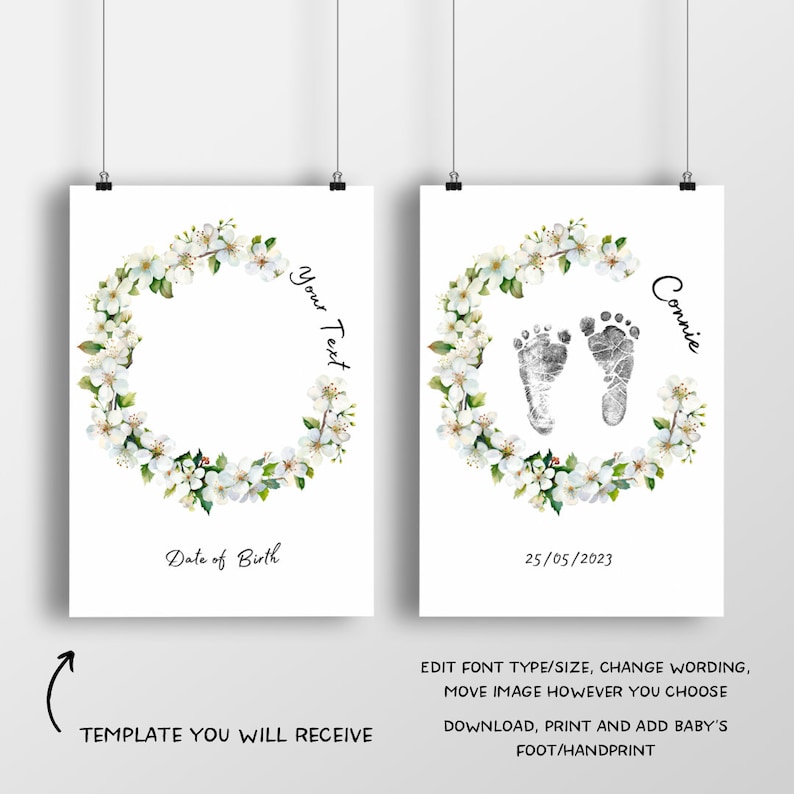 Baby Footprint/handprint, Birth Flower Frame, Footprint Frame, Baby ...