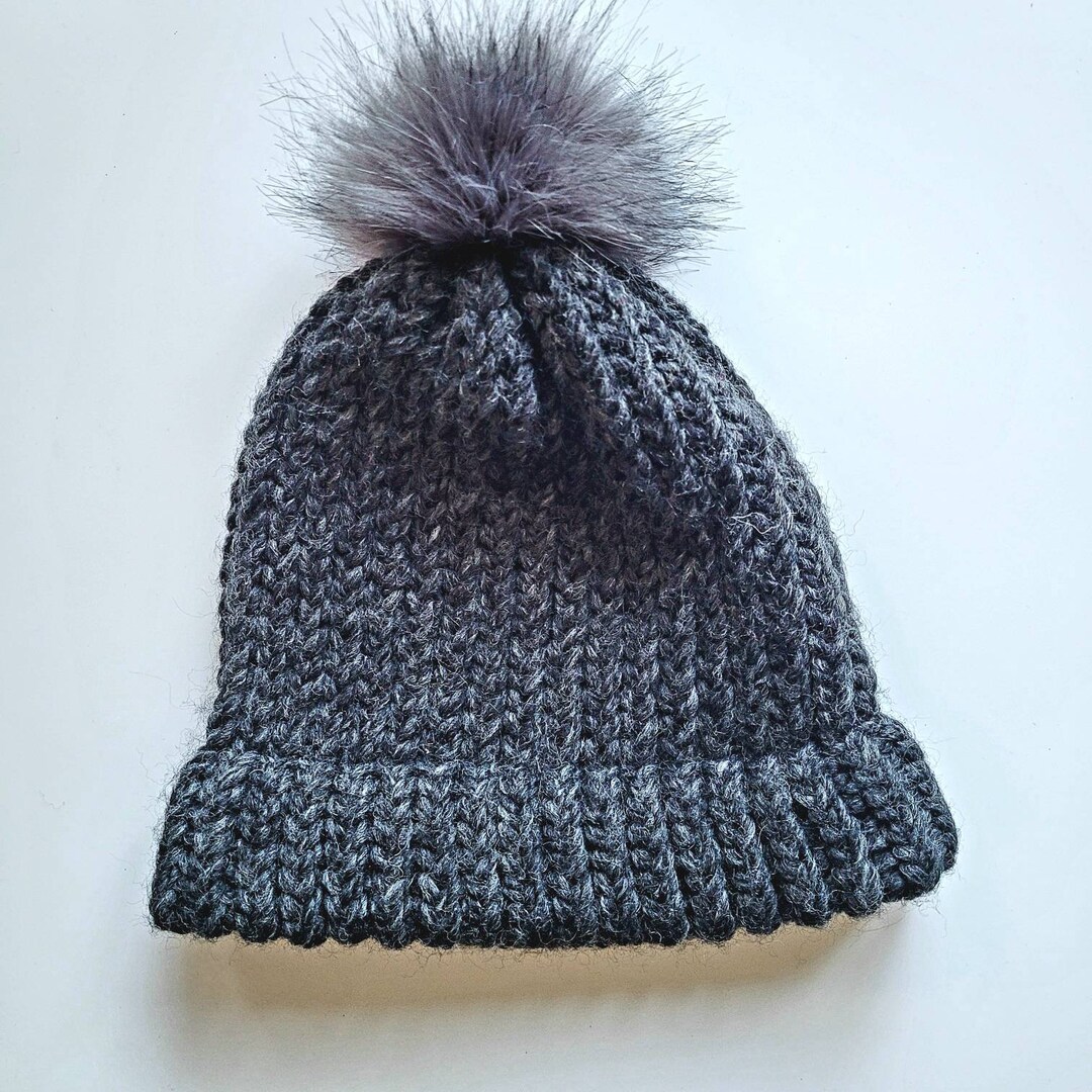 Chunky Knit Gray Hat With Gray Pompom - Etsy