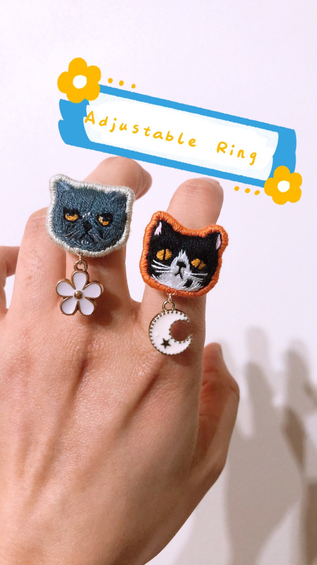 Embroidery Cat Ring Fluffy Ragdoll Blue Cat Rings Adjustable - Etsy