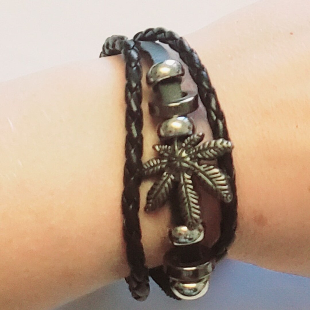 Handmade Leather Cannabis Pot Leaf Weed Bracelet Hippie - Etsy