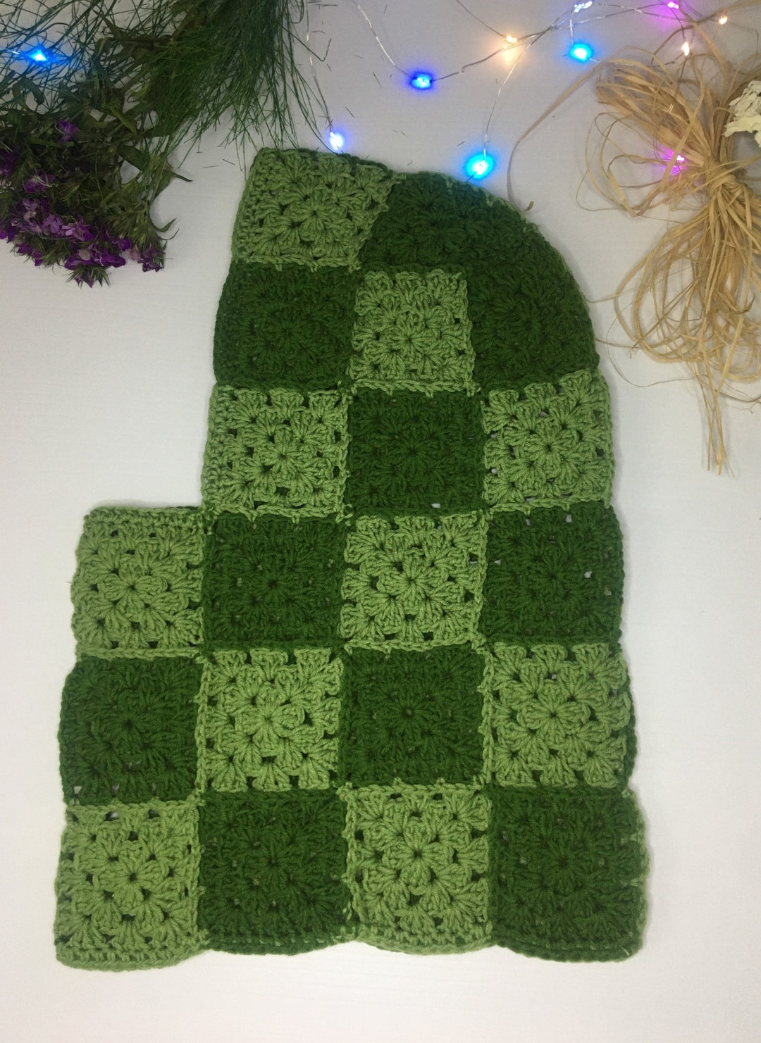 Checkered Granny Square Balaclava, Personilized Crochet Beanie Hat ...