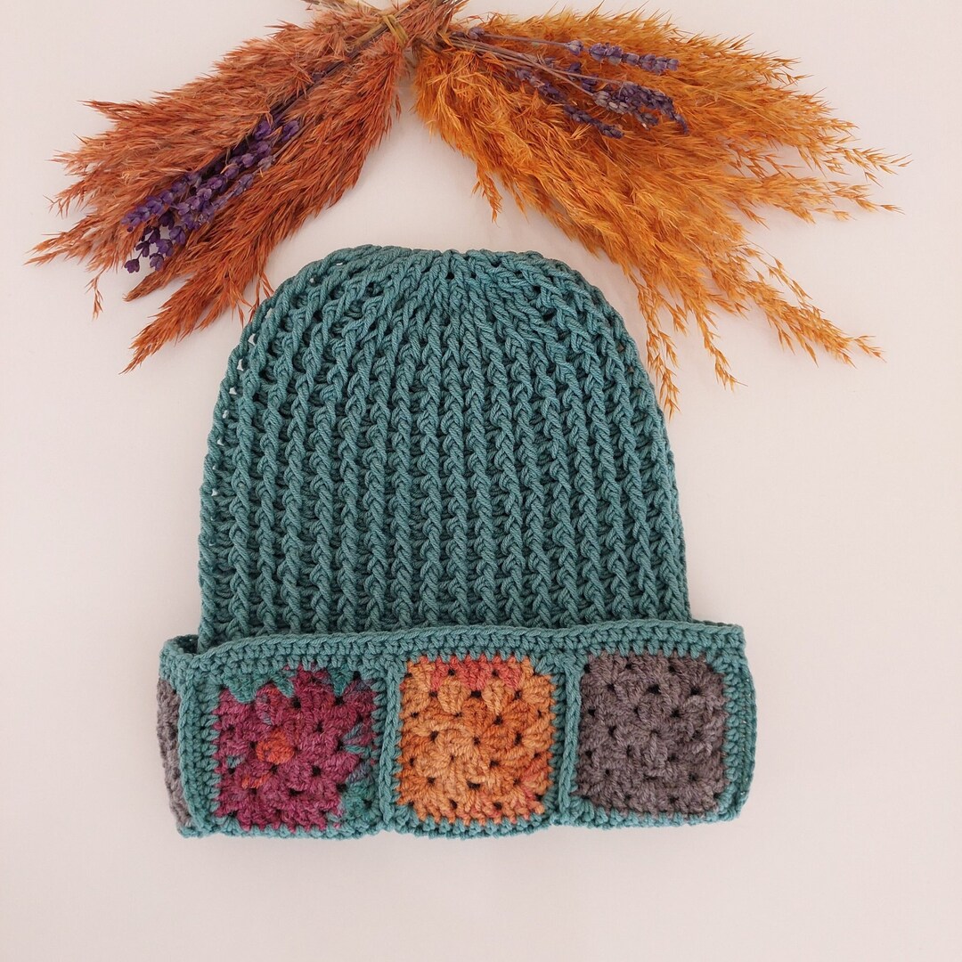 Earthy Green Crochet Hat, Granny Square Beanie, Handmade Gift for Men ...
