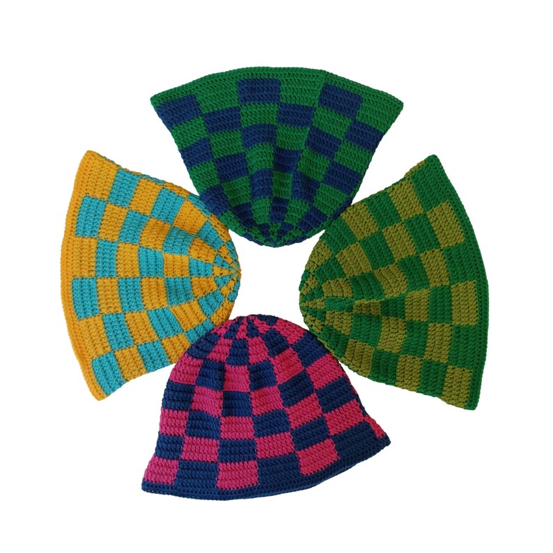 Checkered Summer Bucket Hat, Crochet Street Wear, Trendy Outdoor ...