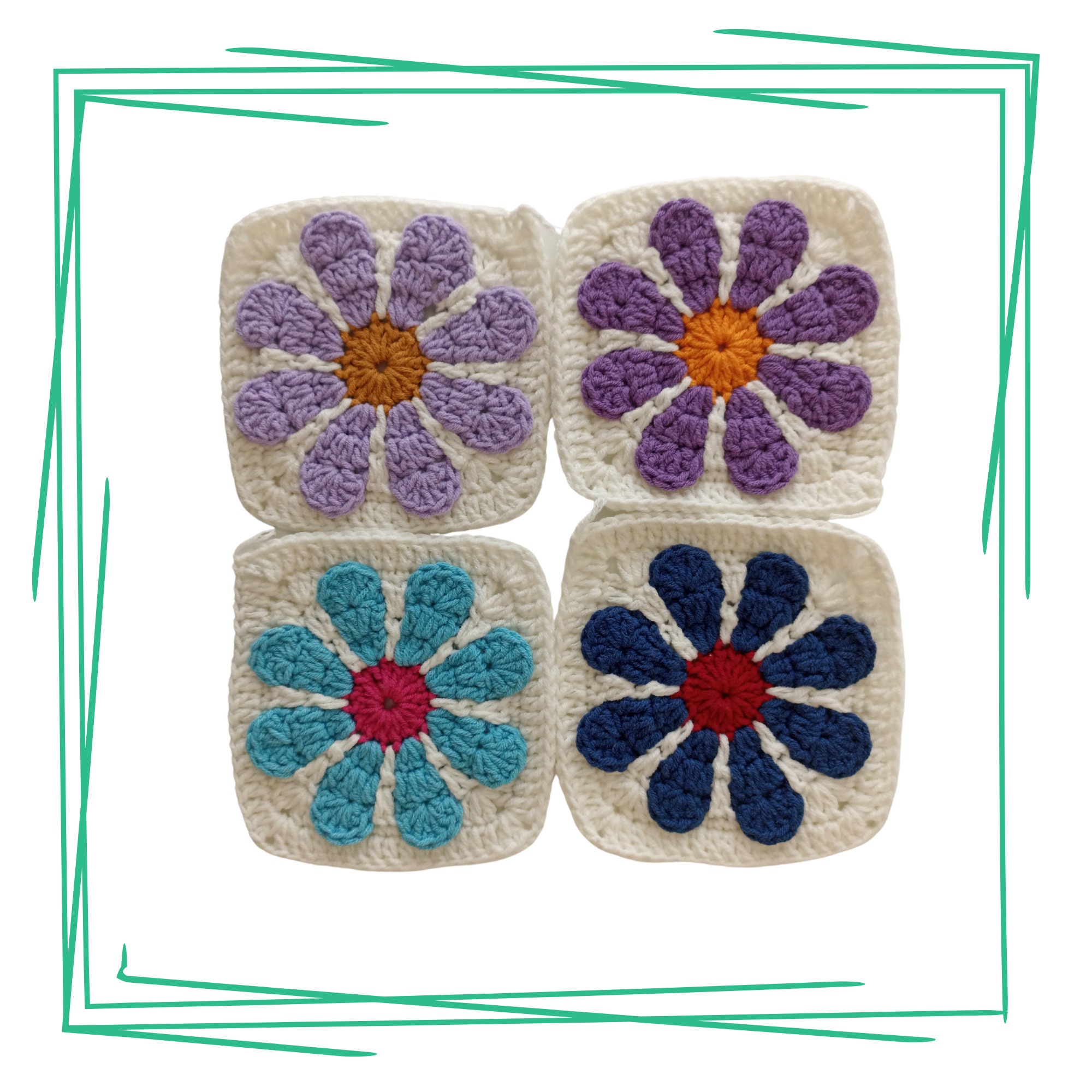 Daisy Granny Square Sets Individual Floral Motifs Crochet - Etsy
