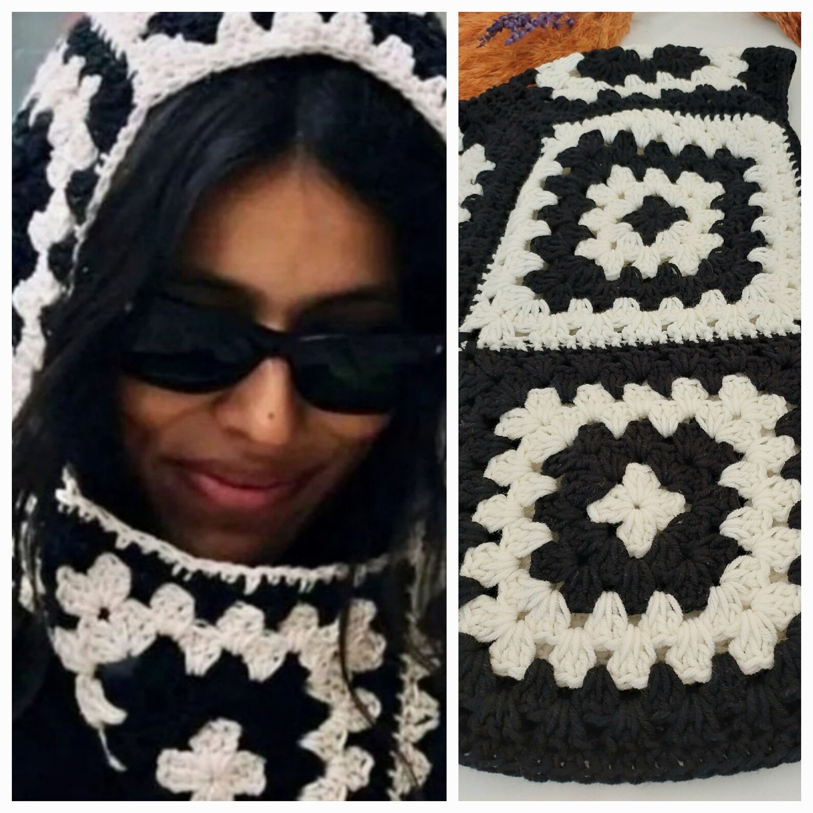 Black and White Granny Square Crochet Balaclava Hand Knitted - Etsy