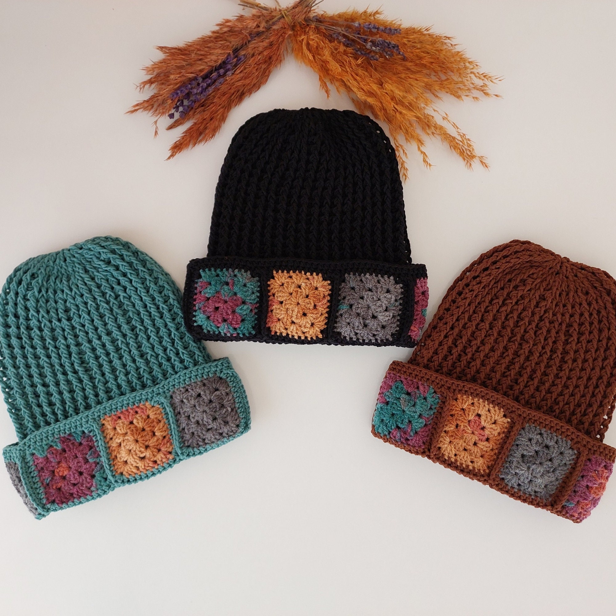 Earthy Green Crochet Hat Granny Square Beanie Handmade Gift - Etsy