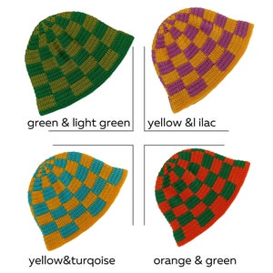 Checkered Hat for Summer, Crochet Bucket Trendy Beanie, Street Wear ...