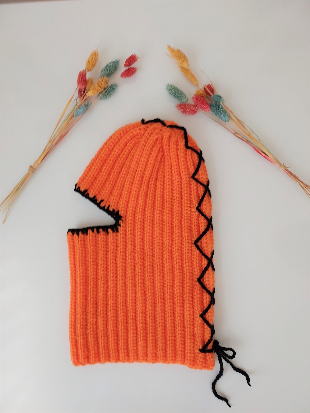 Whimsical Orange Crochet Balaclava for Pink Halloween, Hand Made ...