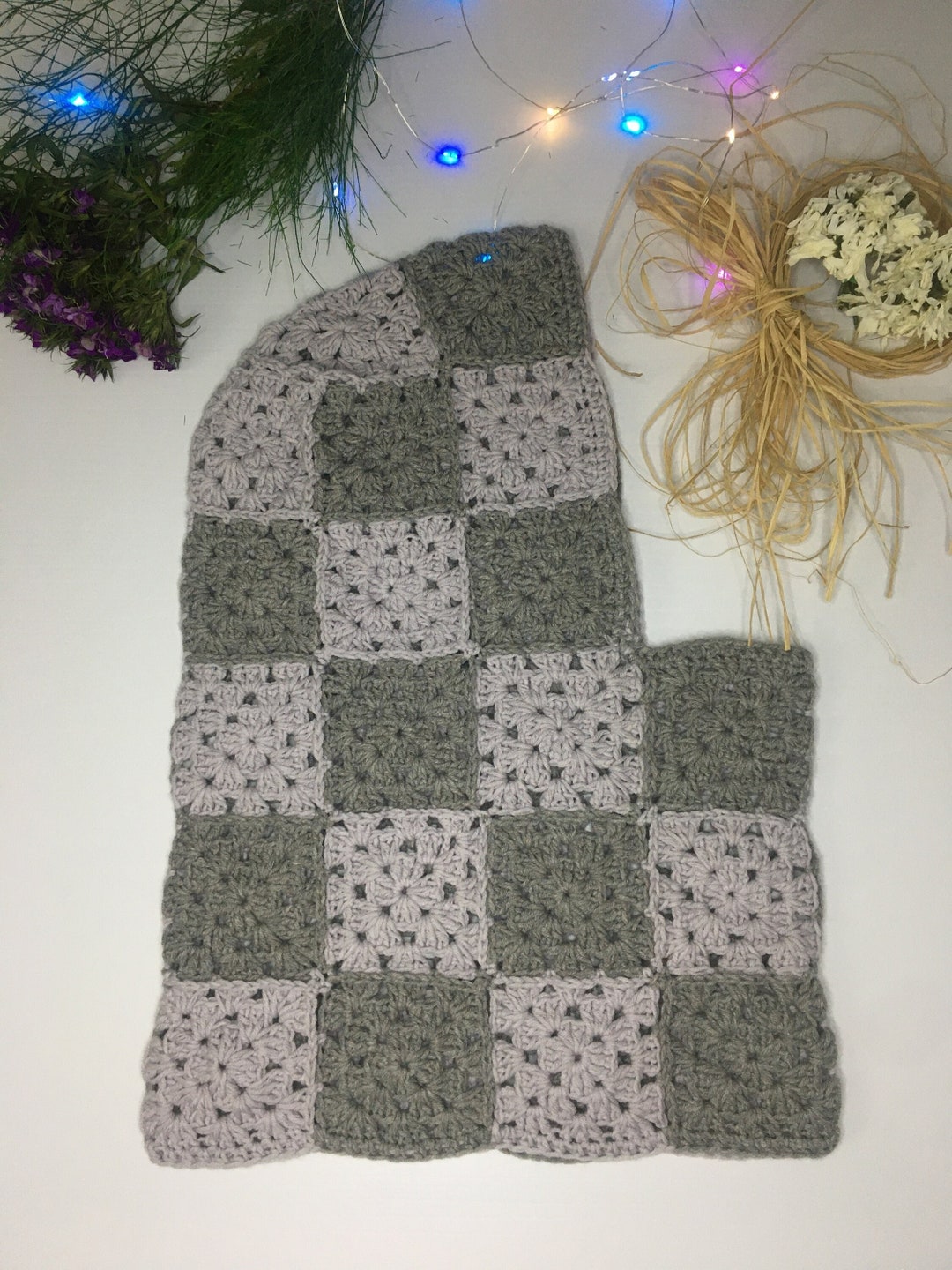 Checkered Balaclava Crochet Granny Square, Custom Order Hand Knitted ...