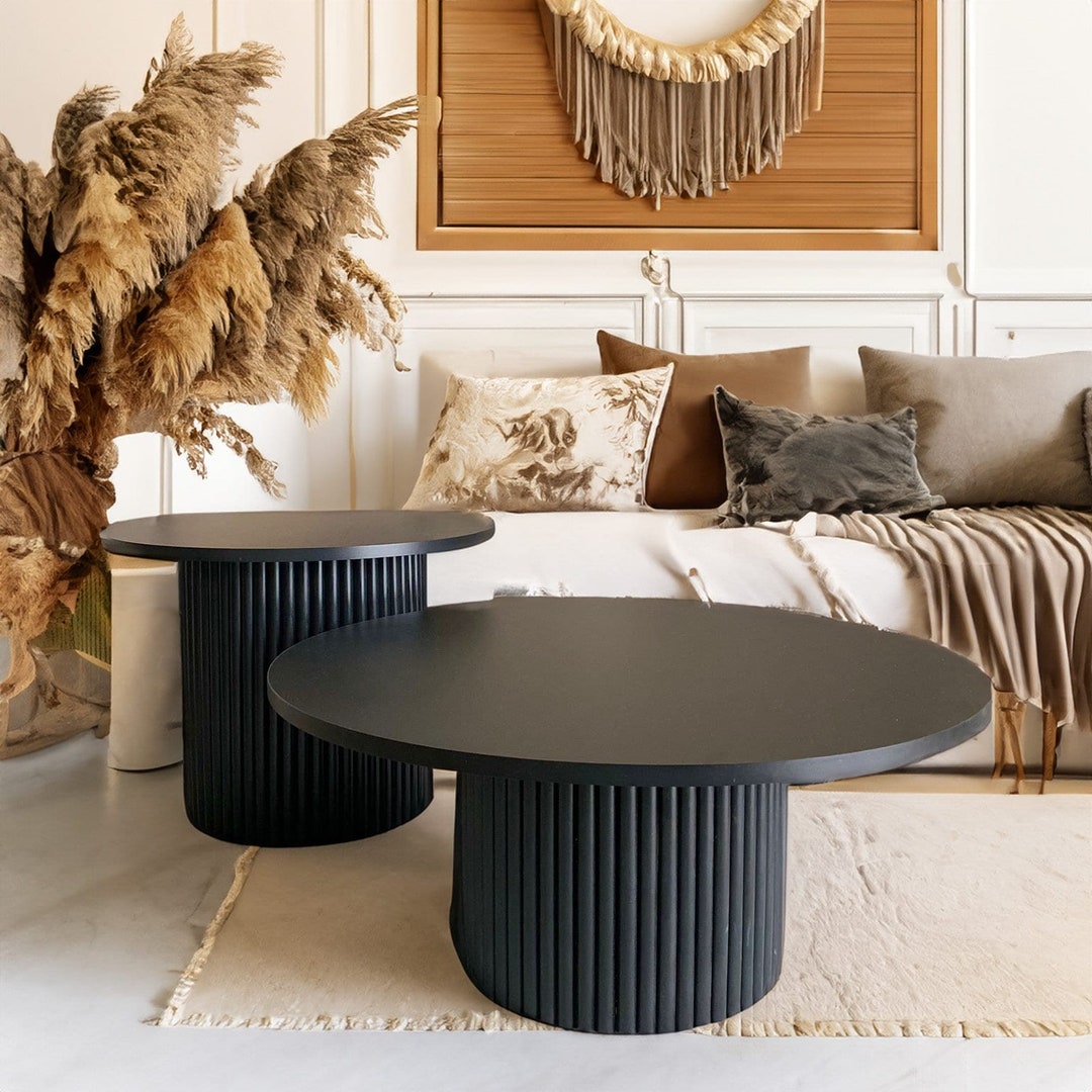 Round Coffee Table Round Fluted Table Black or White Round Coffee Table ...