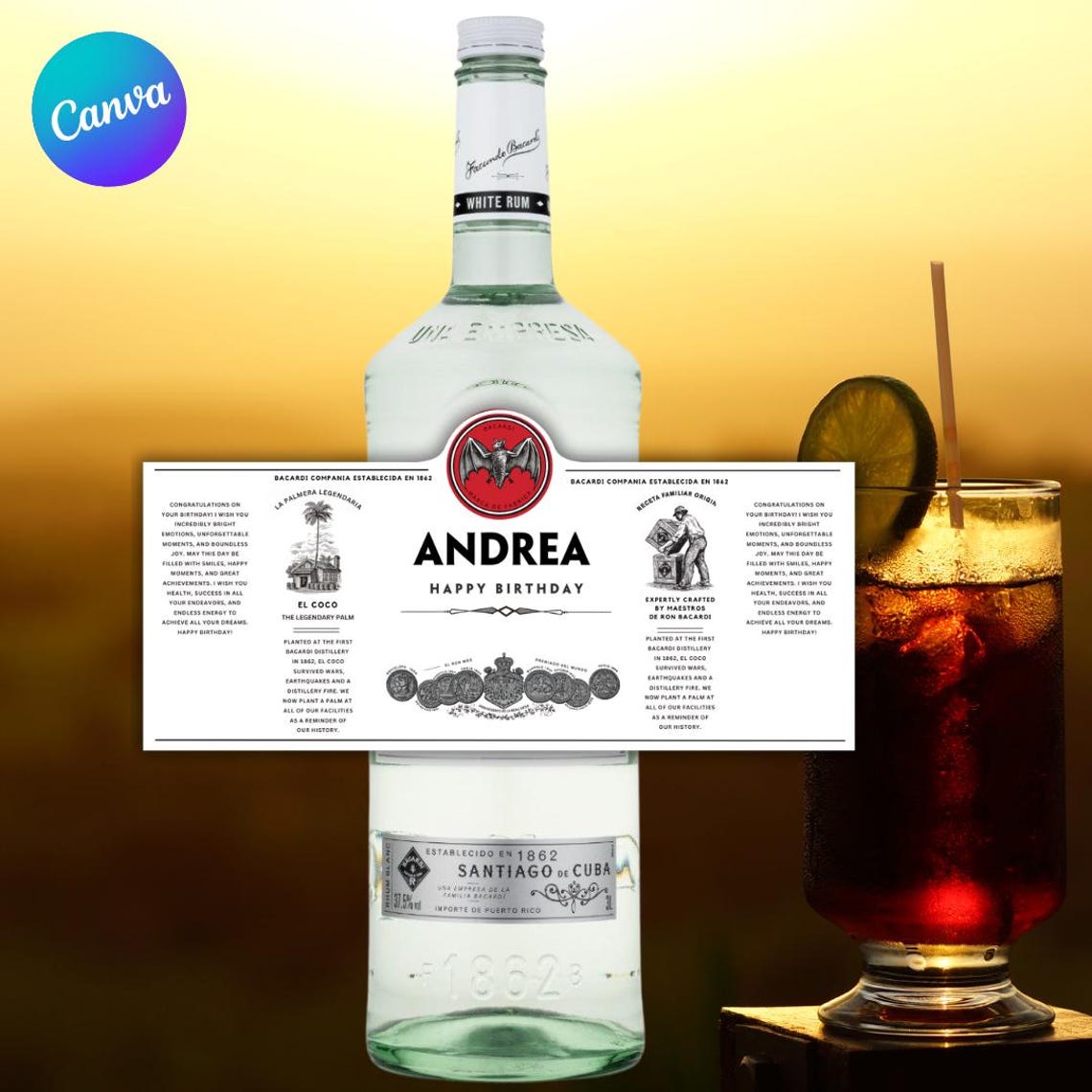 Personalized Bacardi Bottle Label – Custom Rum Bottle Sticker for ...