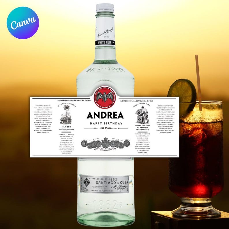 Personalized Bacardi Bottle Label – Custom Rum Bottle Sticker for ...