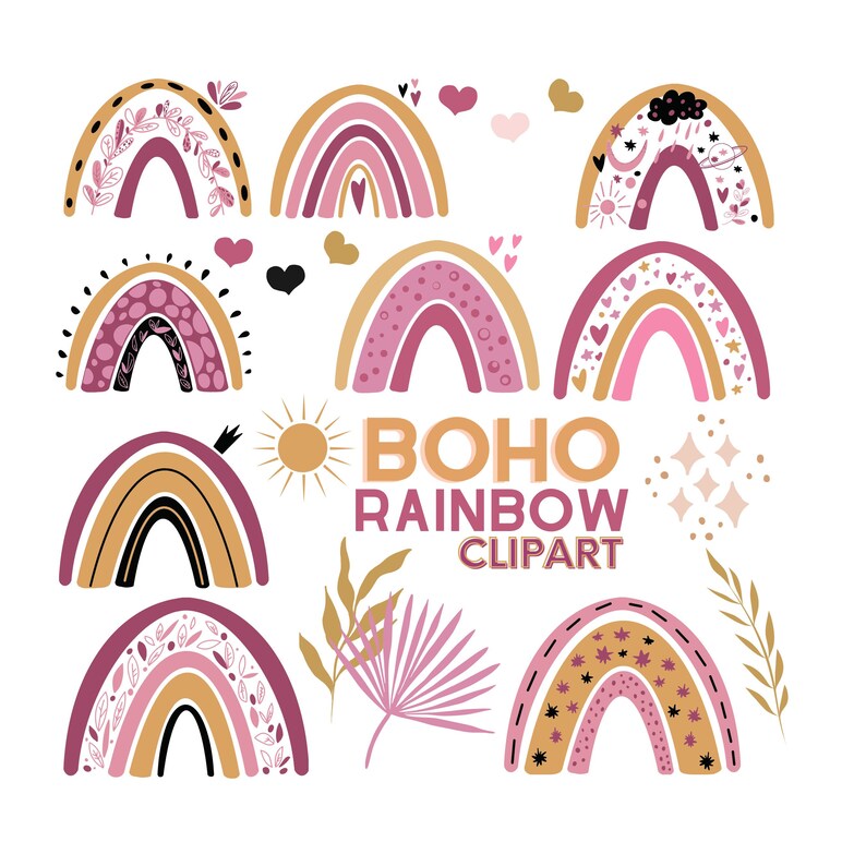 Boho Rainbow Clipart, Digital File, Png File, Modern Rainbow Clipart ...