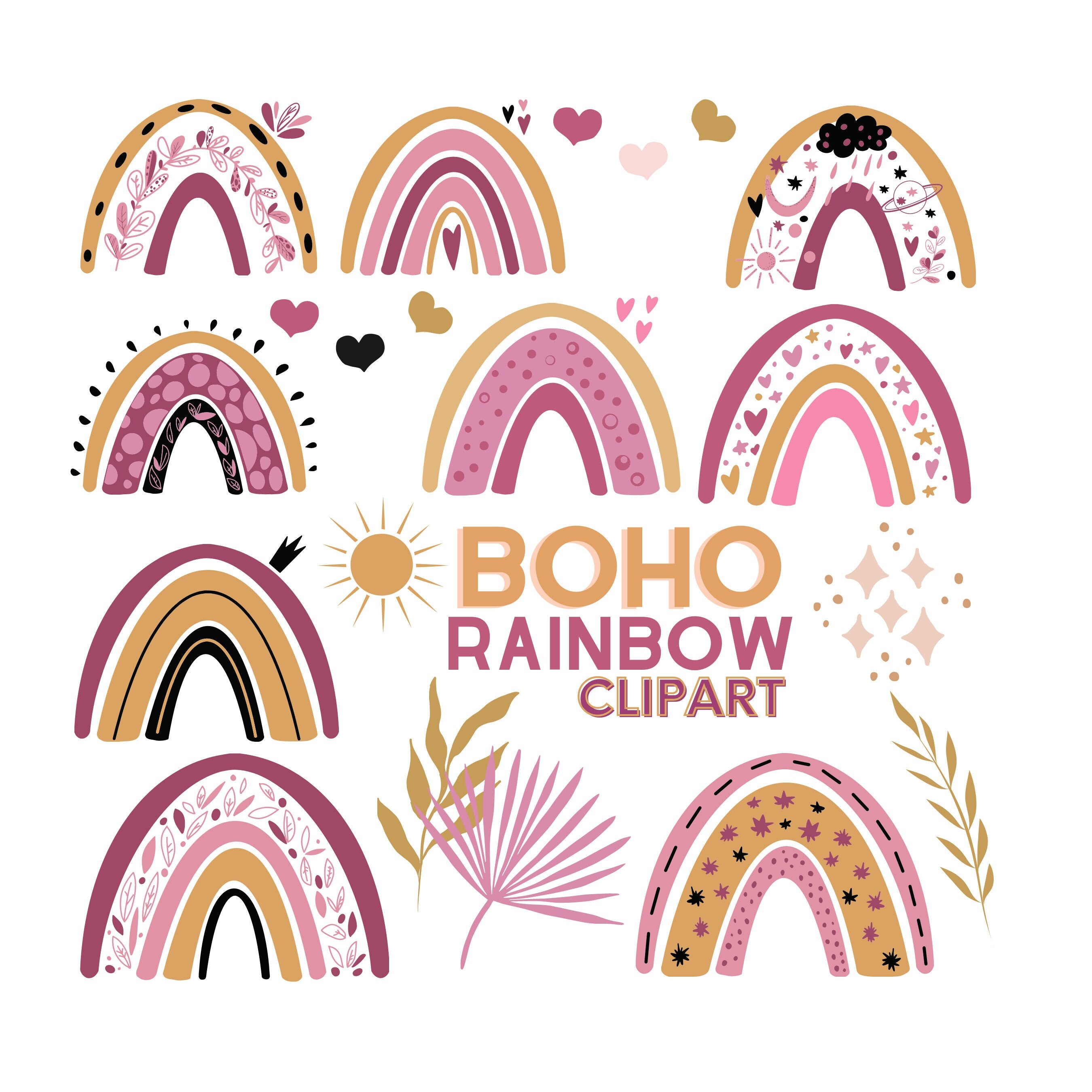 Boho Rainbow Clipart, Digital File, Png File, Modern Rainbow Clipart ...