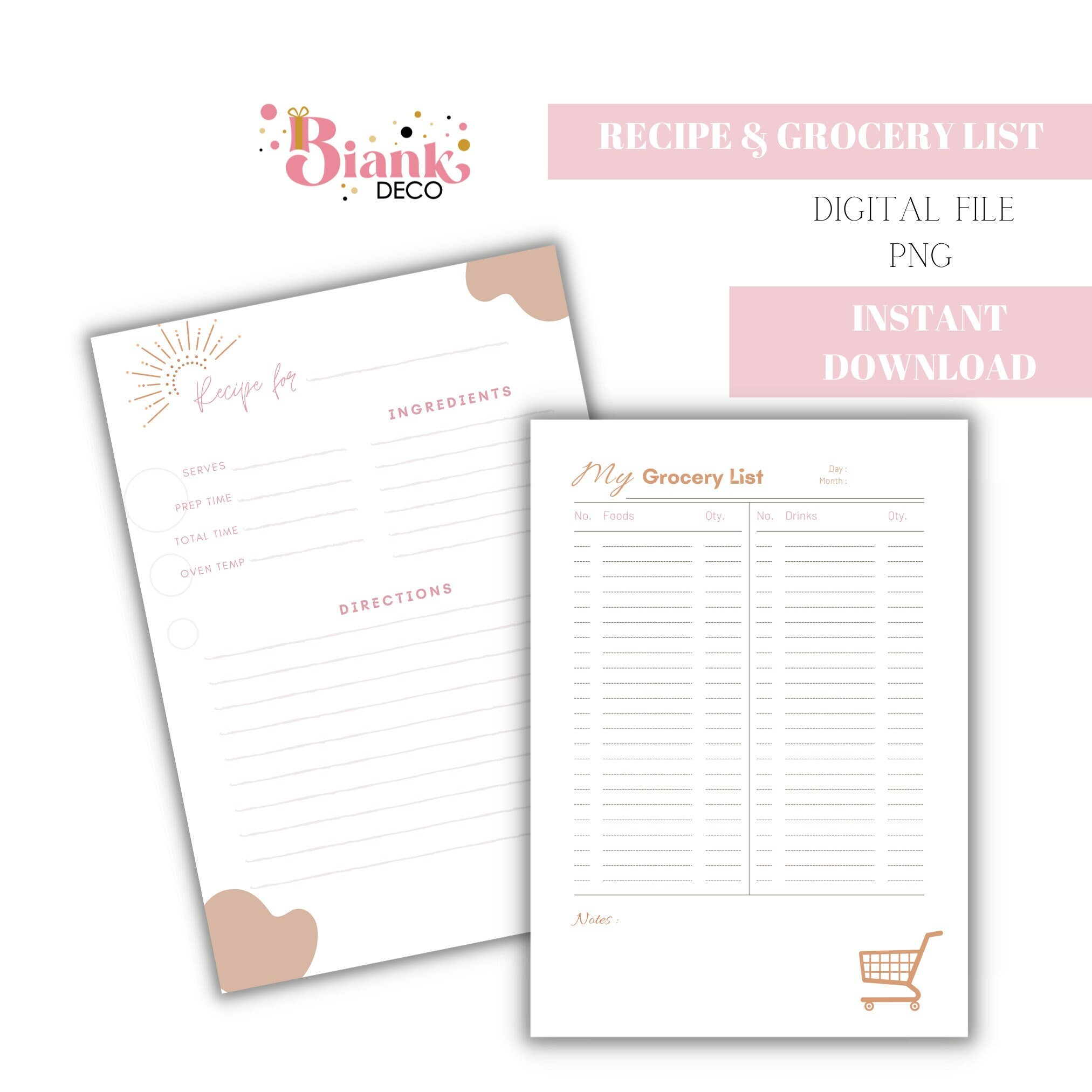 Recipe Digital File, Printable Recipe, Grocery List, Recipe PDF, Recipe ...