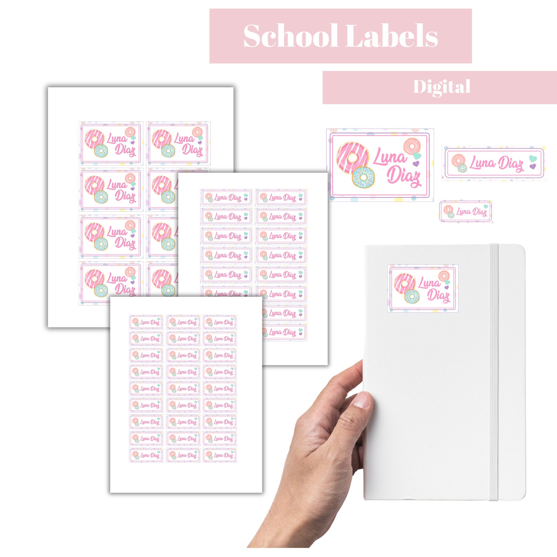 Donuts School Name Labels, School Supplies, Donuts Back to School ...