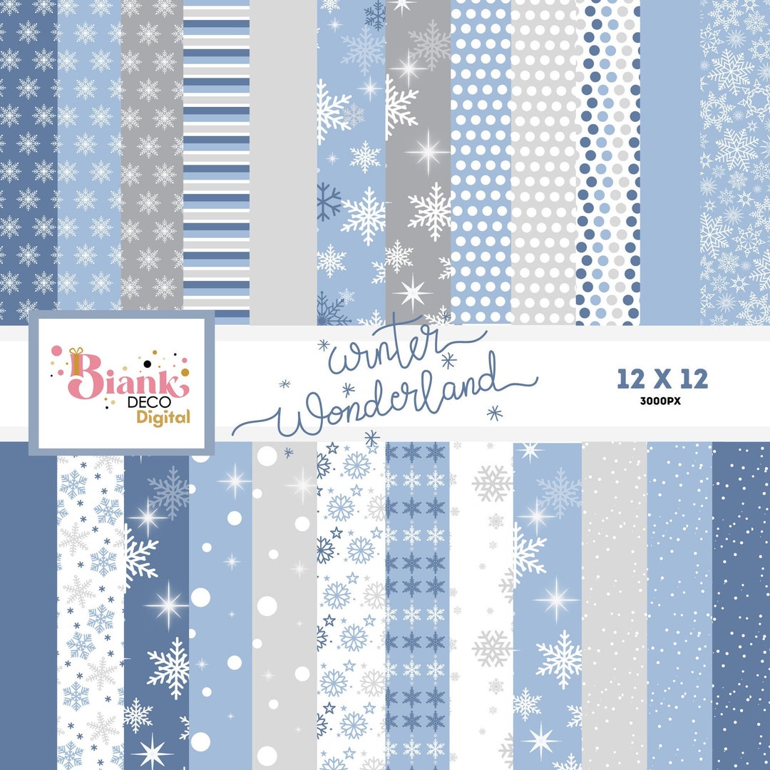 Winter Wonderland Papers, Snowflake Scrapbook, Let is Snow Digital ...