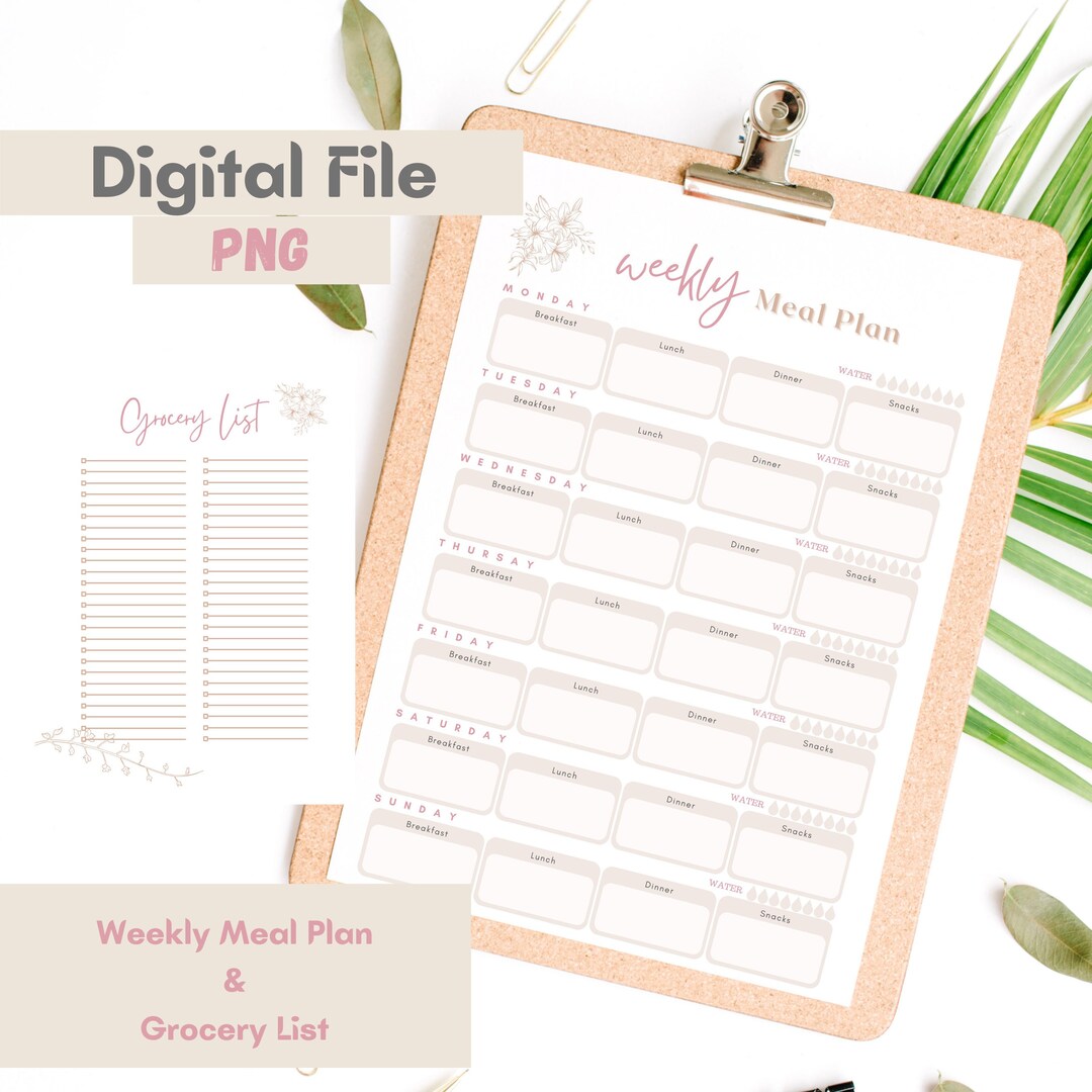 Weekly Meal Plan Form Grocery List Form Digital Meal - Etsy
