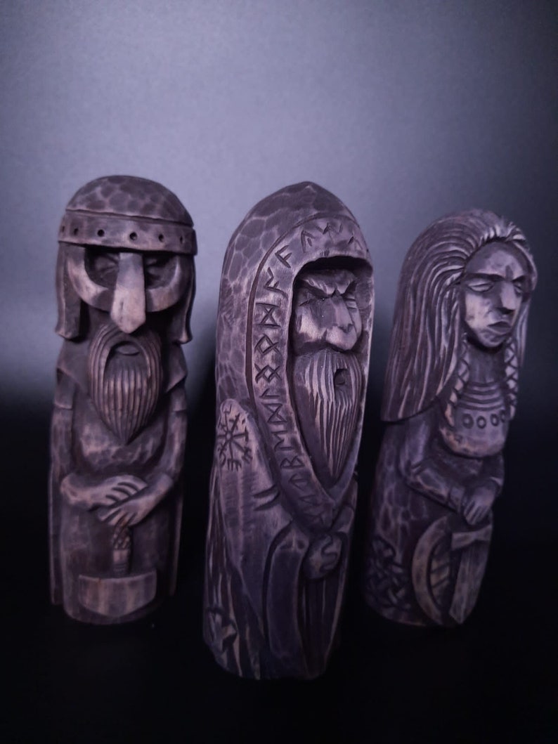 Germanic Gods Idols: Odin Thor Freyja Unique Wood Carving - Etsy UK