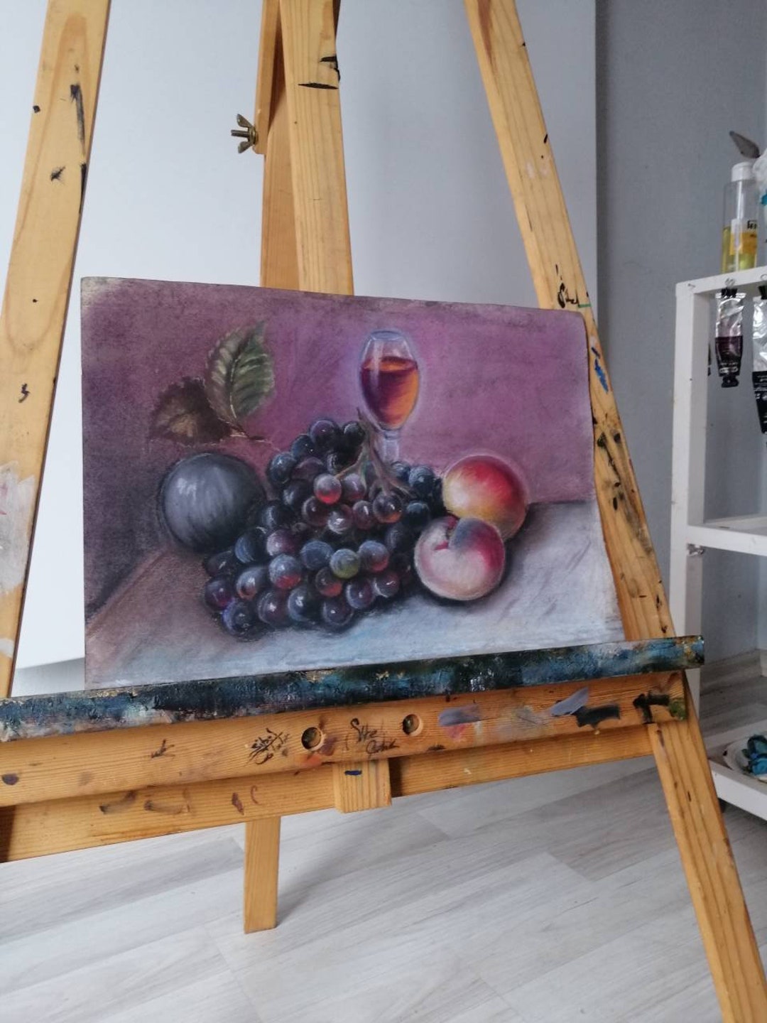 Crayon on Paper Still Life Original Wall Art.pastel Wall Decor .antique ...