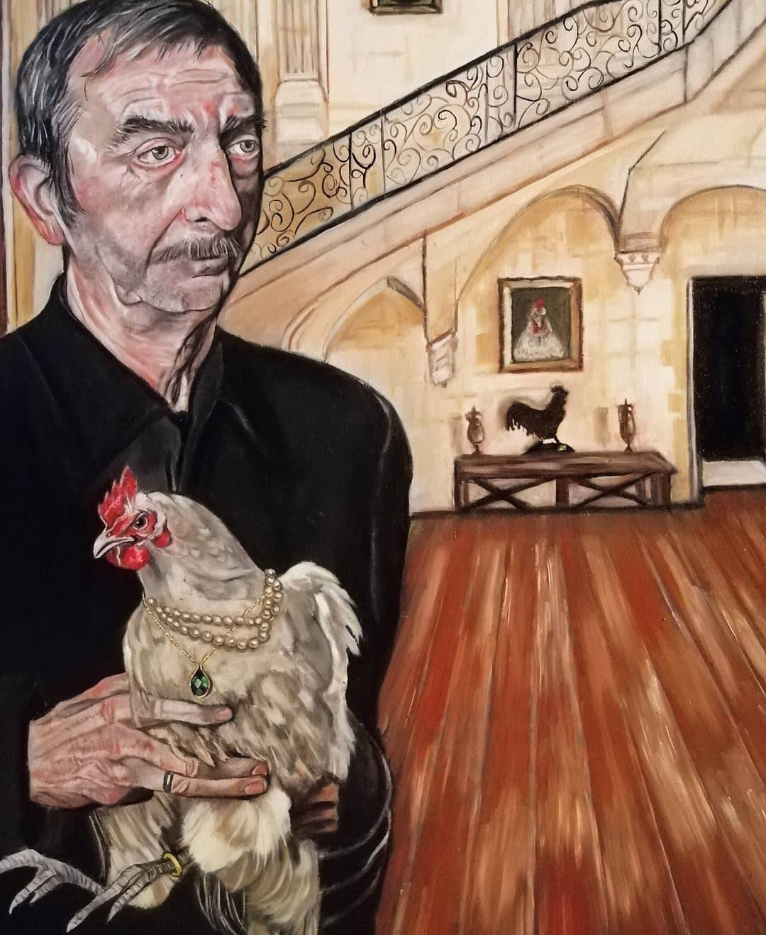 Oil on Canvas Original Old Man Portrait Chicken and Man - Etsy