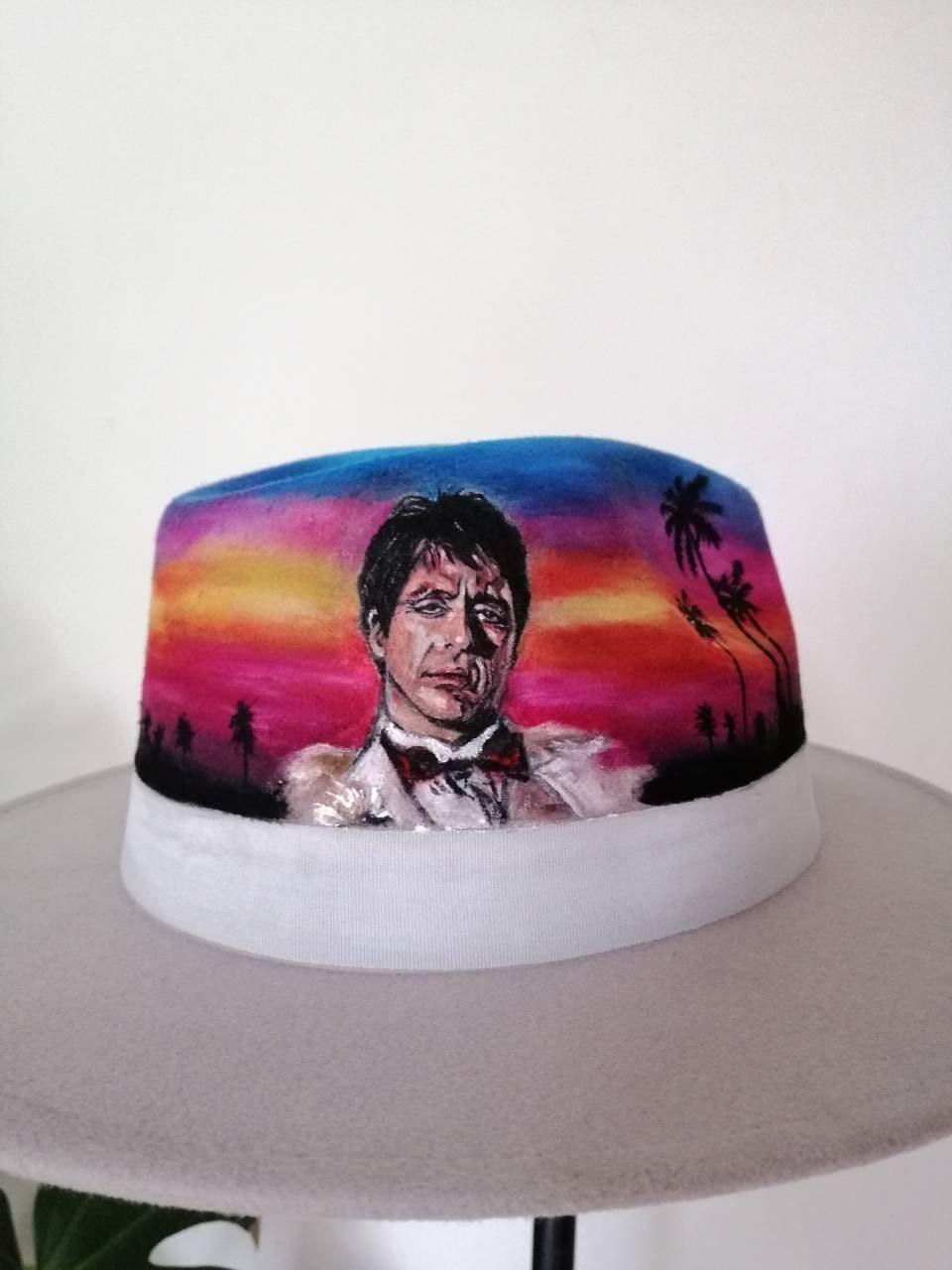 SOLD Original Custom Tony Montana Painting Hat Painting Customized Boho ...