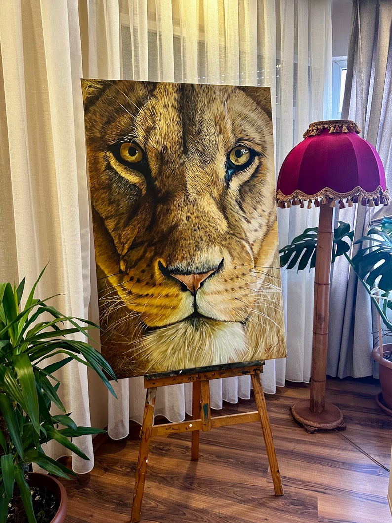Acrylic Painting Original Lion Face Realistic Wall Art on Canvas - Etsy