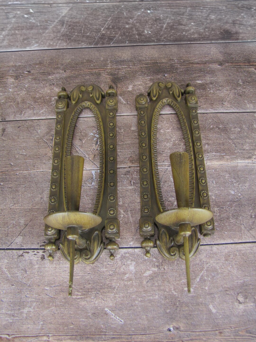 Pair of Resin Faux Wood Candle Sconces - READ DESCRIPTION - Etsy