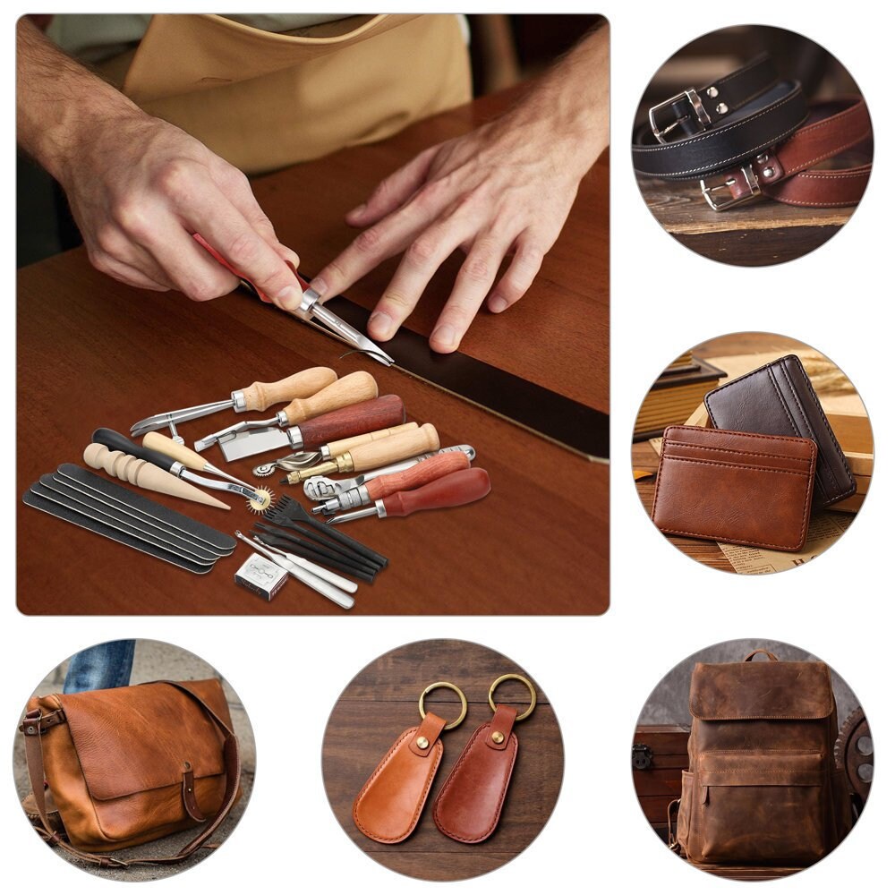 Leather Tool Kit 16 Pcs Upholstery Craft Tooling Punch Kits for Diy ...