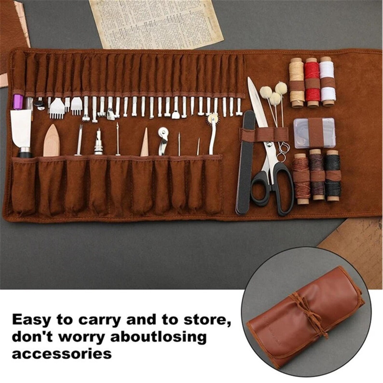 Leather Craft Working Tools Kit With Knife Wax Thread Awl Needles ...