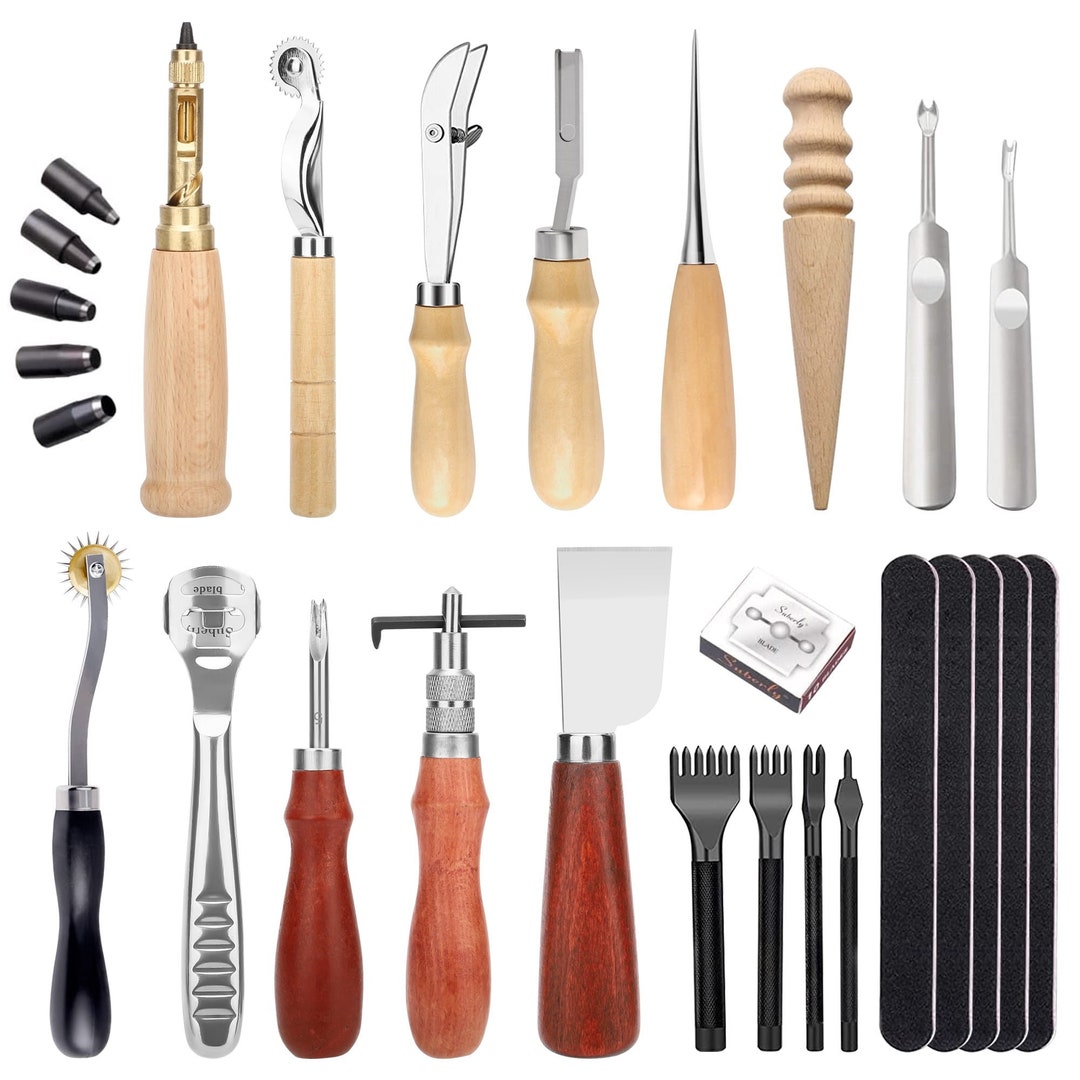 Leather Tool Kit 16 Pcs Tsv Upholstery Craft Tooling Punch Kits for Diy ...