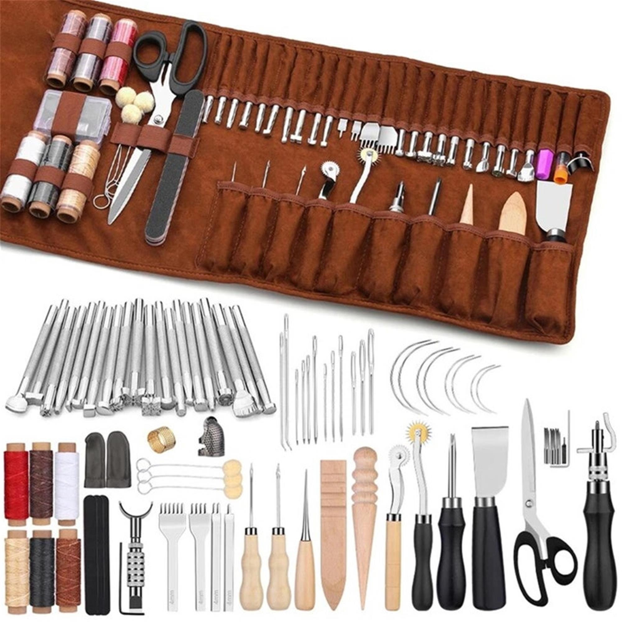Leather Craft Working Tools Kit With Knife Wax Thread Awl Needles ...